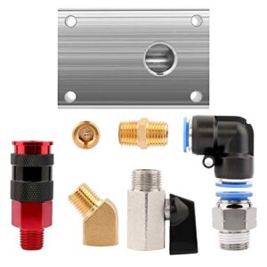 Hromee Compressed Air Outlet Kit for 1/2-Inch Tubing System with 1/4-Inch NPT Outlet Port, Air Push To Connect Outlet Block Set with Elbow NPT Straight and Universal Coupler