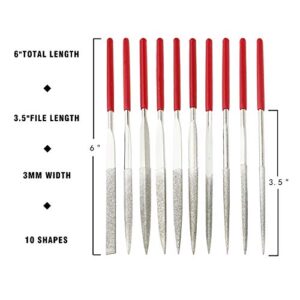 10-Piece Mini Diamond Needle File Set (6" Total Length 150 Grit Diamond File) by Kalim