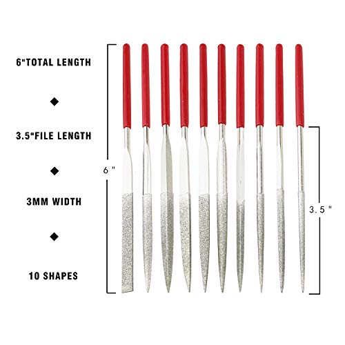 10-Piece Mini Diamond Needle File Set (6" Total Length 150 Grit Diamond File) by Kalim