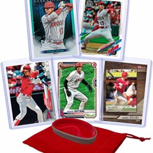 Shohei Ohtani Baseball Cards (5) ASSORTED Los Angeles Angels Trading Card and Wristbands Gift Bundle