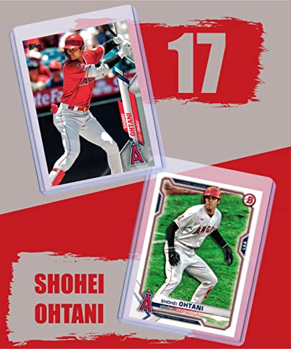 Shohei Ohtani Baseball Cards (5) ASSORTED Los Angeles Angels Trading Card and Wristbands Gift Bundle