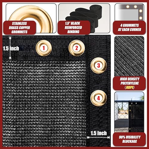 Amgo 6' x 50' Black Fence Privacy Screen, Commercial Standard Heavy Duty Windscreen with Bindings & Grommets, 90% Blockage, Cable Zip Ties Included (We Make Custom Size)