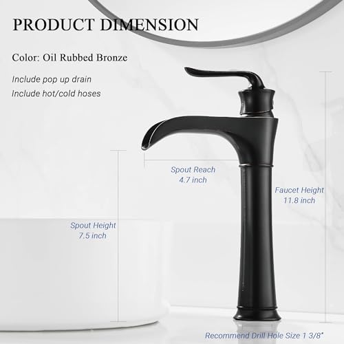 Farmhouse Waterfall Bathroom Faucet for Vessel Sink Single Hole Bowl Mixer Tap, MYHB Oil Rubbed Bronze SH8012H