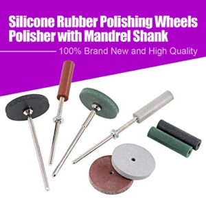 Swpeet 46Pcs Polishing Wheels Kit, 40Pcs 4 Colors Mixed Lab Beauty Silicone Rubber Polishing Wheels and Polishing Particle + 6 Mandrel Shank Perfect for Rotary Hand Pieces Rotary Tool