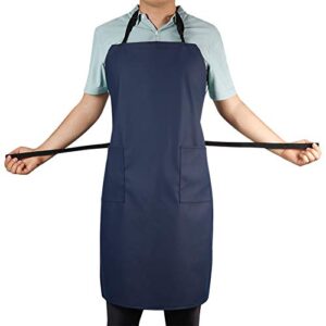 Waterproof Rubber Vinyl Apron W/ 2 Pockets - Lab Apron for DishWashing,Grooming Blue