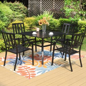 phi villa 5 piece metal patio dining set 37" square patio bistro table and garden backyard chairs - umbrella hole 1.57"