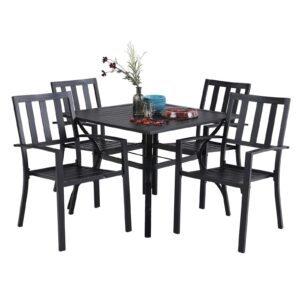 PHI VILLA 5 Piece Metal Patio Dining Set 37" Square Patio Bistro Table and Garden Backyard Chairs - Umbrella Hole 1.57"