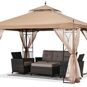 ABCCANOPY Patio Outdoor Gazebo 10X10 - Gazebo Canopy with Netting and Corner Frame Screen Wall for Backyard,Garden Gazebo Lawn (Khaki)