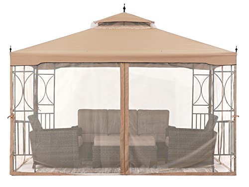 ABCCANOPY Patio Outdoor Gazebo 10X10 - Gazebo Canopy with Netting and Corner Frame Screen Wall for Backyard,Garden Gazebo Lawn (Khaki)