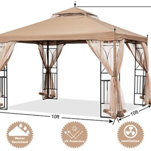 ABCCANOPY Patio Outdoor Gazebo 10X10 - Gazebo Canopy with Netting and Corner Frame Screen Wall for Backyard,Garden Gazebo Lawn (Khaki)