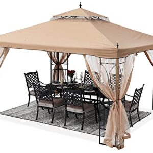 ABCCANOPY Patio Outdoor Gazebo 10X10 - Gazebo Canopy with Netting and Corner Frame Screen Wall for Backyard,Garden Gazebo Lawn (Khaki)