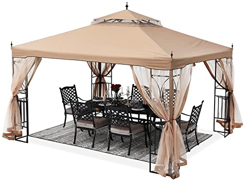 ABCCANOPY Patio Outdoor Gazebo 10X10 - Gazebo Canopy with Netting and Corner Frame Screen Wall for Backyard,Garden Gazebo Lawn (Khaki)