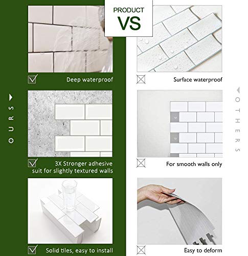 STICKGOO 10-Sheet Peel and Stick Subway Tile, Stick on Tiles Backsplash for Kitchen & Bathroom in White (Thicker Design)