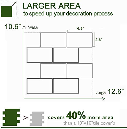 STICKGOO 10-Sheet Peel and Stick Subway Tile, Stick on Tiles Backsplash for Kitchen & Bathroom in White (Thicker Design)