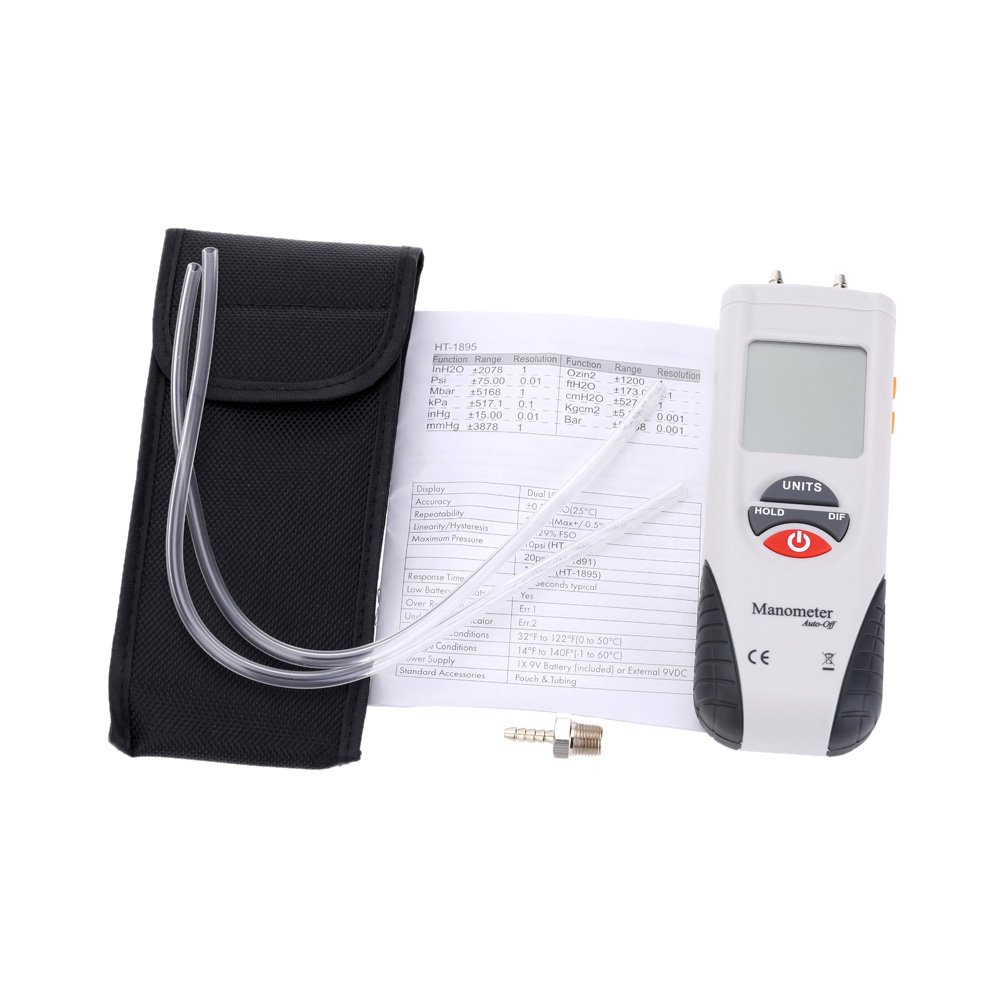 Digital Manometer, Portable Handheld Air Vacuum/Gas Pressure Gauge Meter 11 Units with Backlight, ±13.78kPa ±2PSI, Suitable for Differential Pressure of 1-2 Pipes, Ventilation HVAC