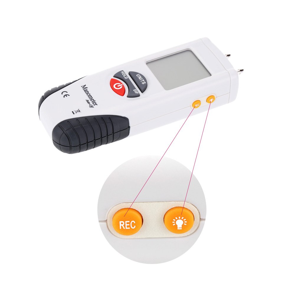 Digital Manometer, Portable Handheld Air Vacuum/Gas Pressure Gauge Meter 11 Units with Backlight, ±13.78kPa ±2PSI, Suitable for Differential Pressure of 1-2 Pipes, Ventilation HVAC