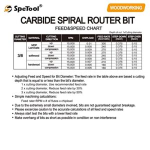 SpeTool Spiral Downcut Router Bits with 3/8 inch Cutting Diameter, 1/2 inch Shank HRC55 Solid Carbide CNC End Mill for Wood Small Cut, Carving