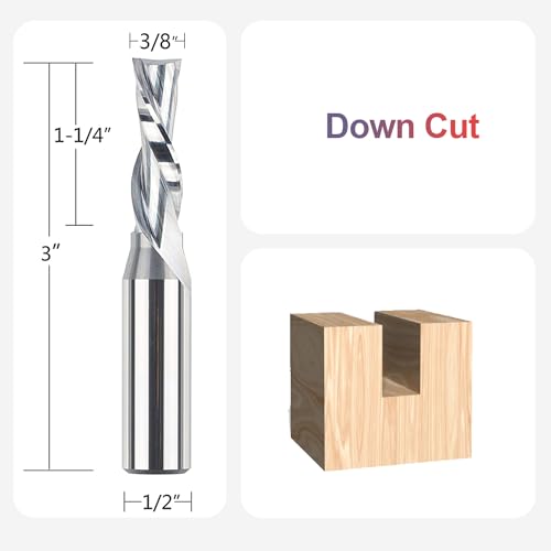 SpeTool Spiral Downcut Router Bits with 3/8 inch Cutting Diameter, 1/2 inch Shank HRC55 Solid Carbide CNC End Mill for Wood Small Cut, Carving