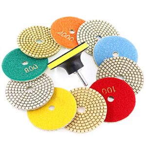 swpeet 11pcs diamond polishing pads kit, 10pcs 3 inch wet/dry polishing kit polishing pads kit with 1pcs 3 inch yellow backer pad for granite marble stone glass quartz polishing