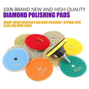 Swpeet 11Pcs Diamond Polishing Pads Kit, 10Pcs 3 Inch Wet/Dry Polishing Kit Polishing pads Kit with 1Pcs 3 Inch Yellow Backer Pad for Granite Marble Stone Glass Quartz Polishing