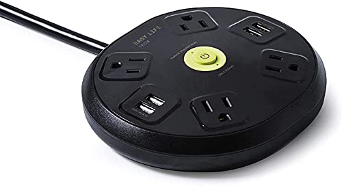 Power Strip Surge Protector Hub with 4 Outlet 4 USB 6 ft Extension Cord for Conference Room, 1200 Joules, Round Design by Easylife Tech