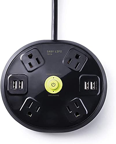 Power Strip Surge Protector Hub with 4 Outlet 4 USB 6 ft Extension Cord for Conference Room, 1200 Joules, Round Design by Easylife Tech