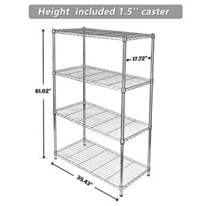 4-Tier Heavy Duty Storage Shelving Unit 1000Lb Capacity,Chrome,35.43" D x 17.72" W x 61.02" H inch