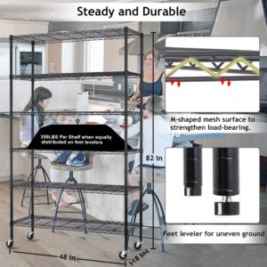 Dkelincs 6 Tier Storage Rack Metal Wire Shelf Unit Height Adjustable NSF Heavy Duty Garage Rack with Wheels 48" x 18" x 82" Commercial Grade Utility Rack for Dining Room Basement Garage Kitchen