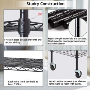 Dkelincs 6 Tier Storage Rack Metal Wire Shelf Unit Height Adjustable NSF Heavy Duty Garage Rack with Wheels 48" x 18" x 82" Commercial Grade Utility Rack for Dining Room Basement Garage Kitchen