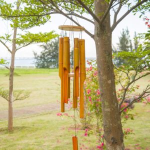 MUMTOP Bamboo Wind Chimes, Outdoor Wooden Wind Chime with Amazing Deep Tone for Garden, Patio, Home or Outdoor Decor