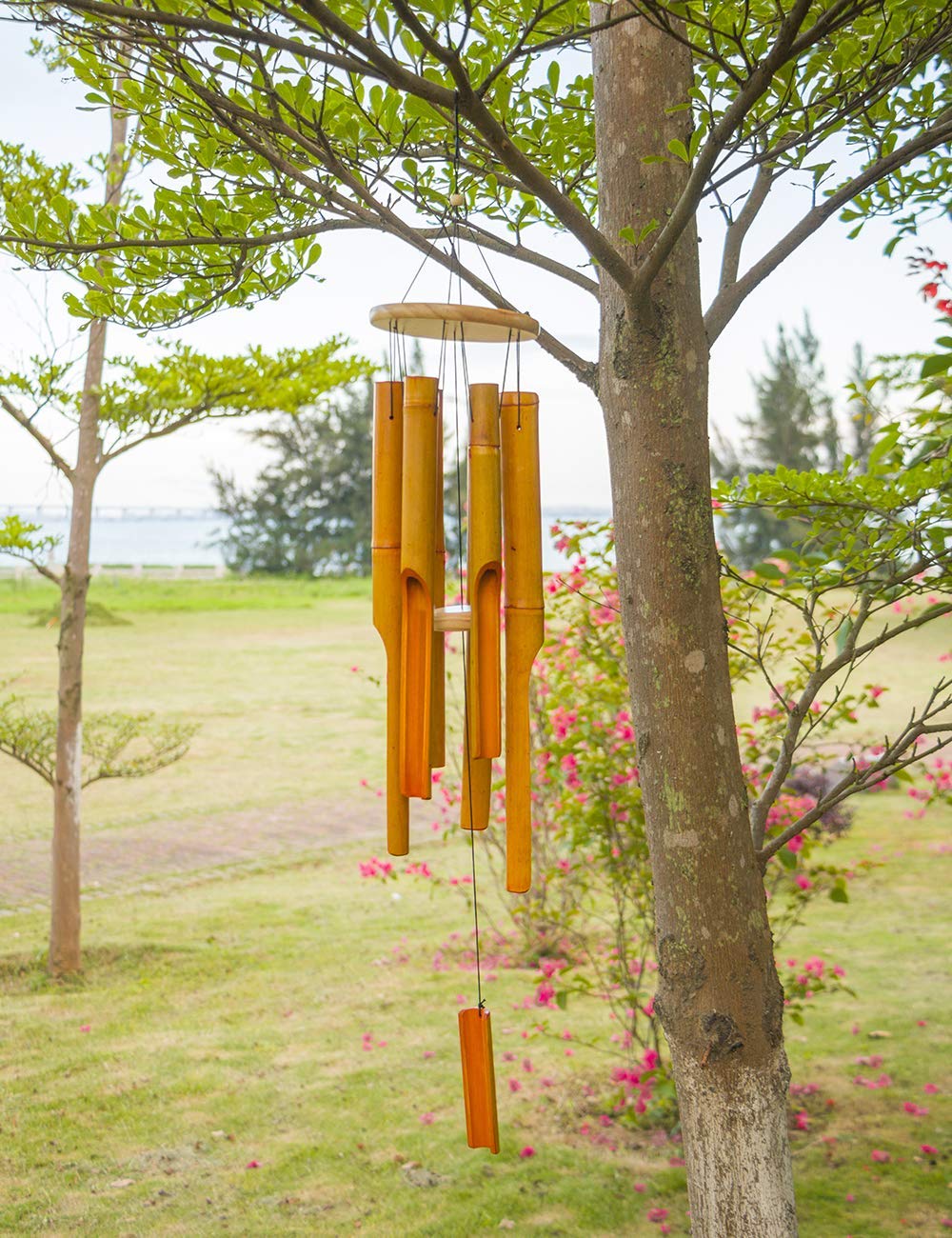 MUMTOP Bamboo Wind Chimes, Outdoor Wooden Wind Chime with Amazing Deep Tone for Garden, Patio, Home or Outdoor Decor