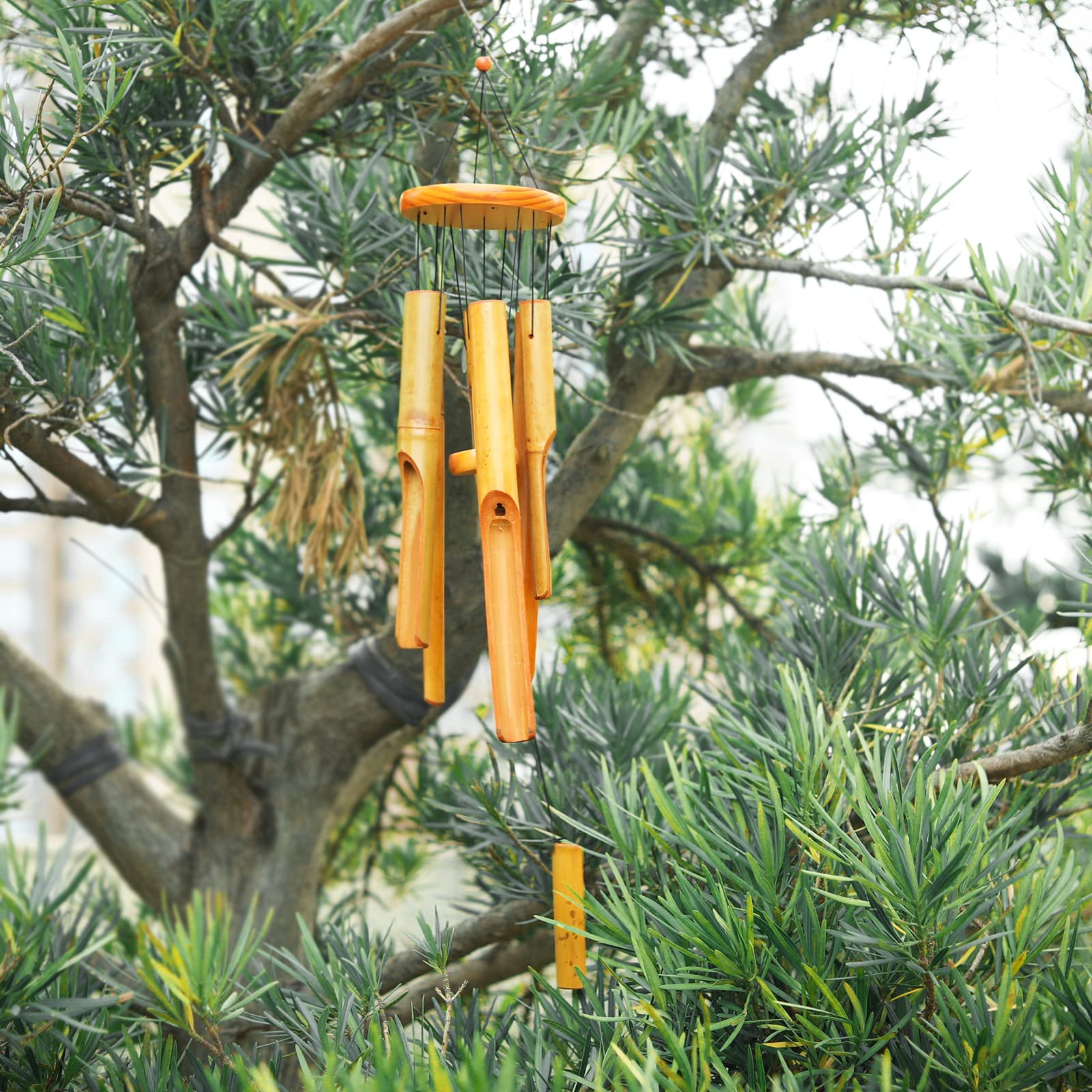 MUMTOP Bamboo Wind Chimes, Outdoor Wooden Wind Chime with Amazing Deep Tone for Garden, Patio, Home or Outdoor Decor