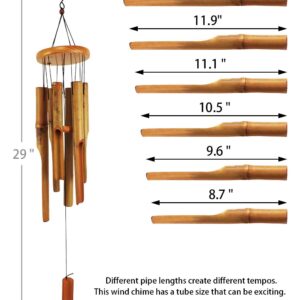 MUMTOP Bamboo Wind Chimes, Outdoor Wooden Wind Chime with Amazing Deep Tone for Garden, Patio, Home or Outdoor Decor