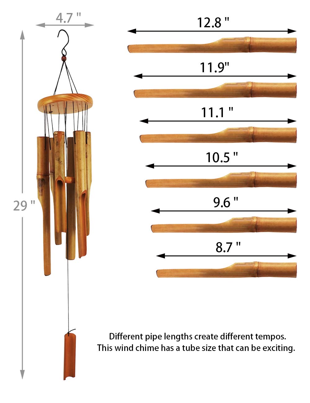 MUMTOP Bamboo Wind Chimes, Outdoor Wooden Wind Chime with Amazing Deep Tone for Garden, Patio, Home or Outdoor Decor