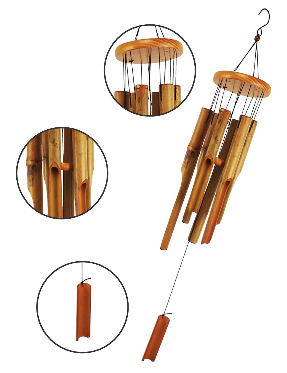 MUMTOP Bamboo Wind Chimes, Outdoor Wooden Wind Chime with Amazing Deep Tone for Garden, Patio, Home or Outdoor Decor