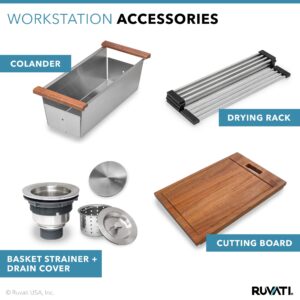 Ruvati 33-inch Workstation 60/40 Double Bowl Undermount 16 Gauge Stainless Steel Ledge Kitchen Sink - RVH8356