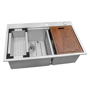 ruvati 33 x 22 inch workstation drop-in 60/40 double bowl topmount tight radius 16 gauge stainless steel ledge kitchen sink - rvh8035