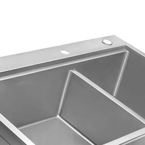 Ruvati 33 x 22 inch Workstation Drop-in 60/40 Double Bowl Topmount Tight Radius 16 Gauge Stainless Steel Ledge Kitchen Sink - RVH8035