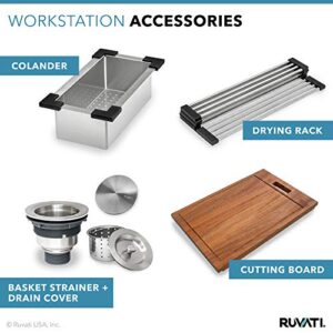 Ruvati 33 x 22 inch Workstation Drop-in 60/40 Double Bowl Topmount Tight Radius 16 Gauge Stainless Steel Ledge Kitchen Sink - RVH8035