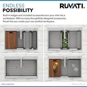 Ruvati 33 x 22 inch Workstation Drop-in 60/40 Double Bowl Topmount Tight Radius 16 Gauge Stainless Steel Ledge Kitchen Sink - RVH8035