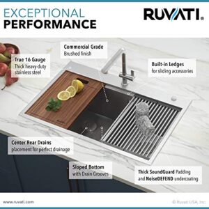 Ruvati 33 x 22 inch Workstation Drop-in 60/40 Double Bowl Topmount Tight Radius 16 Gauge Stainless Steel Ledge Kitchen Sink - RVH8035