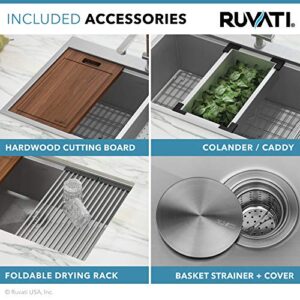 Ruvati 33 x 22 inch Workstation Drop-in 60/40 Double Bowl Topmount Tight Radius 16 Gauge Stainless Steel Ledge Kitchen Sink - RVH8035