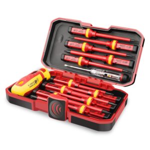 hurricane 1000v insulated electrician screwdriver set, all-in-one premium professional 13-pieces cr-v magnetic phillips slotted pozidriv torx screwdriver