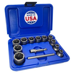 rocketsocket | 13 piece impact grade extraction socket set | made in usa | ⅜” drive | remove stripped, frozen, rounded-off bolts, nuts & screws