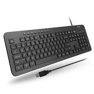 macally wired keyboard, ergonomic computer keyboard wired - slim external keyboard for laptop and desktop - usb keyboard with 5ft cable and numeric keypad - windows pc keyboard for office and home