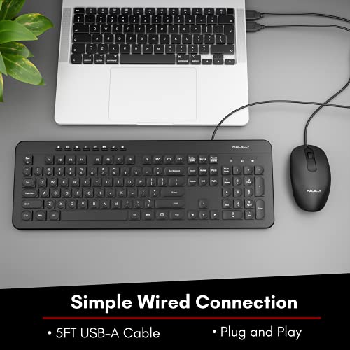 Wired Keyboard and Mouse Combo, Macally Slim Full Sized Ergonomic USB Keyboard and Mouse Wired - Quiet Wired Keyboard and Mouse - Wire Corded Keyboard for Laptop and Desktop PC Computer