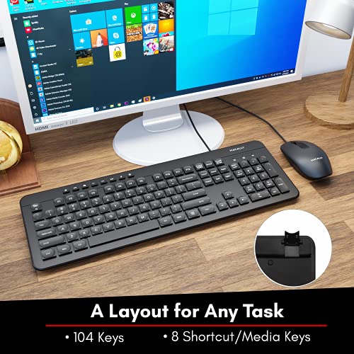 Wired Keyboard and Mouse Combo, Macally Slim Full Sized Ergonomic USB Keyboard and Mouse Wired - Quiet Wired Keyboard and Mouse - Wire Corded Keyboard for Laptop and Desktop PC Computer