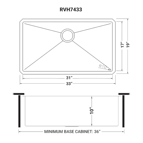 Ruvati 33-inch Undermount 16 Gauge Tight Radius Large Kitchen Sink Stainless Steel Single Bowl - RVH7433