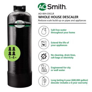 AO Smith Whole House Water Softener Alternative - Salt Free Descaler System for Home - Works with City & Well Water Filters - 6yr, 600,000 Gl, AO-WH-DSCLR