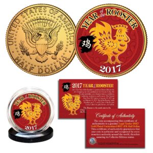 2017 chinese cny new year of the rooster 24k gold plated jfk half dollar coin